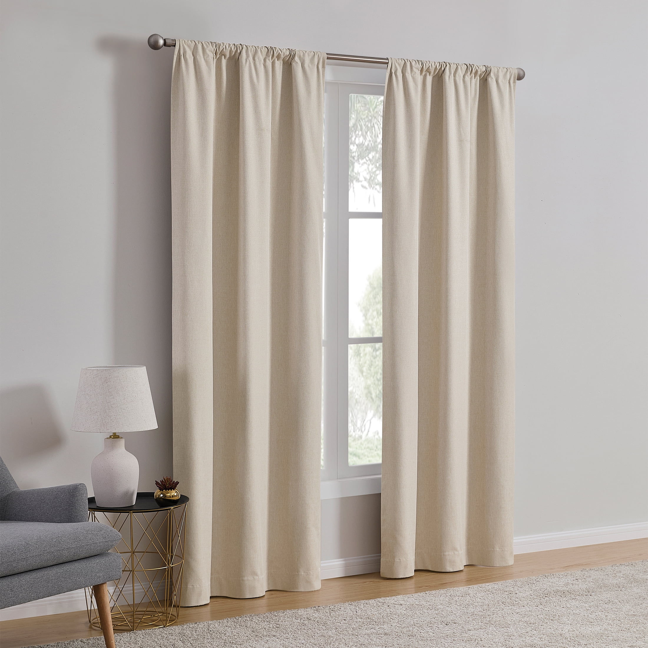 Mainstays Iris Linen Look 100% Blackout Curtain Panel Pair, Set of 2 ...