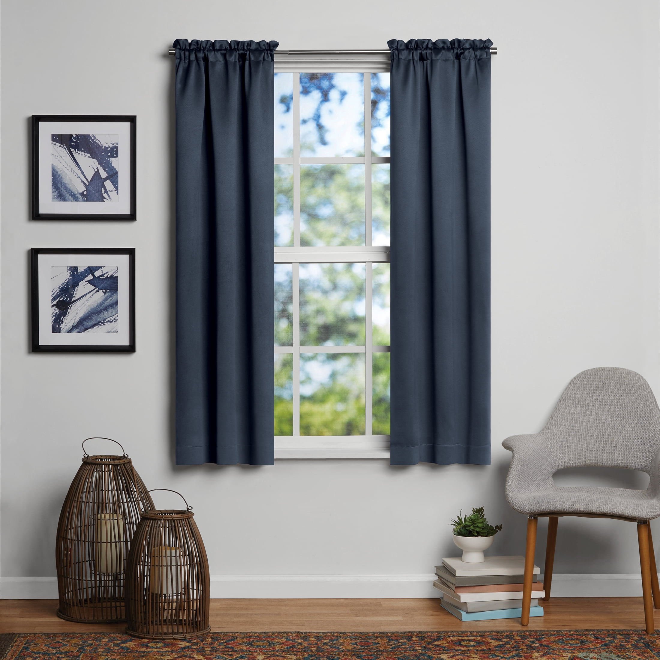 Mainstays Solid Blackout Curtain Panel Pair, Set of 2, Blue Cove, 30"W ...