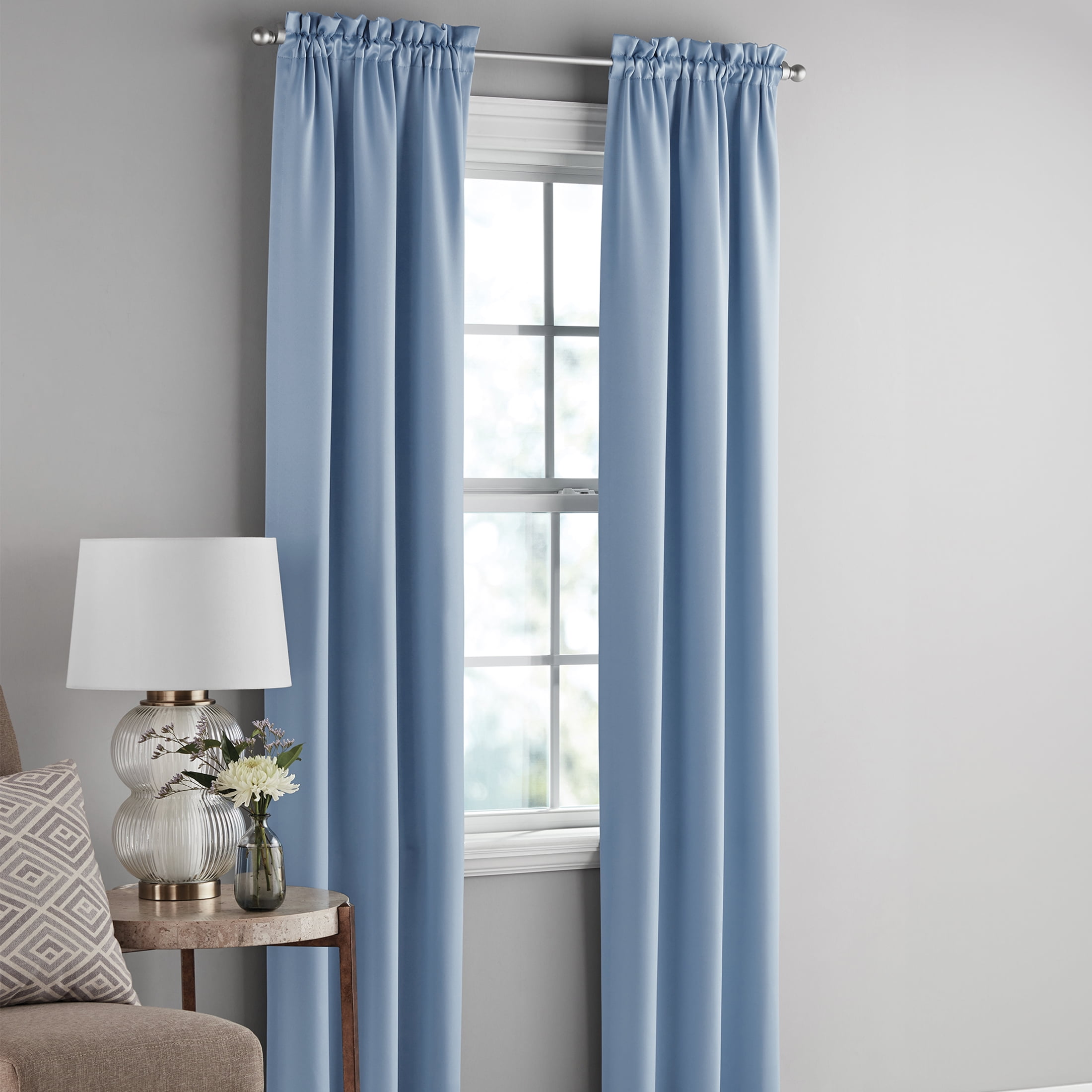 "Mainstays Blackout Curtain Panels Pair 30""W x 84""L Blue Quartz Solid ...
