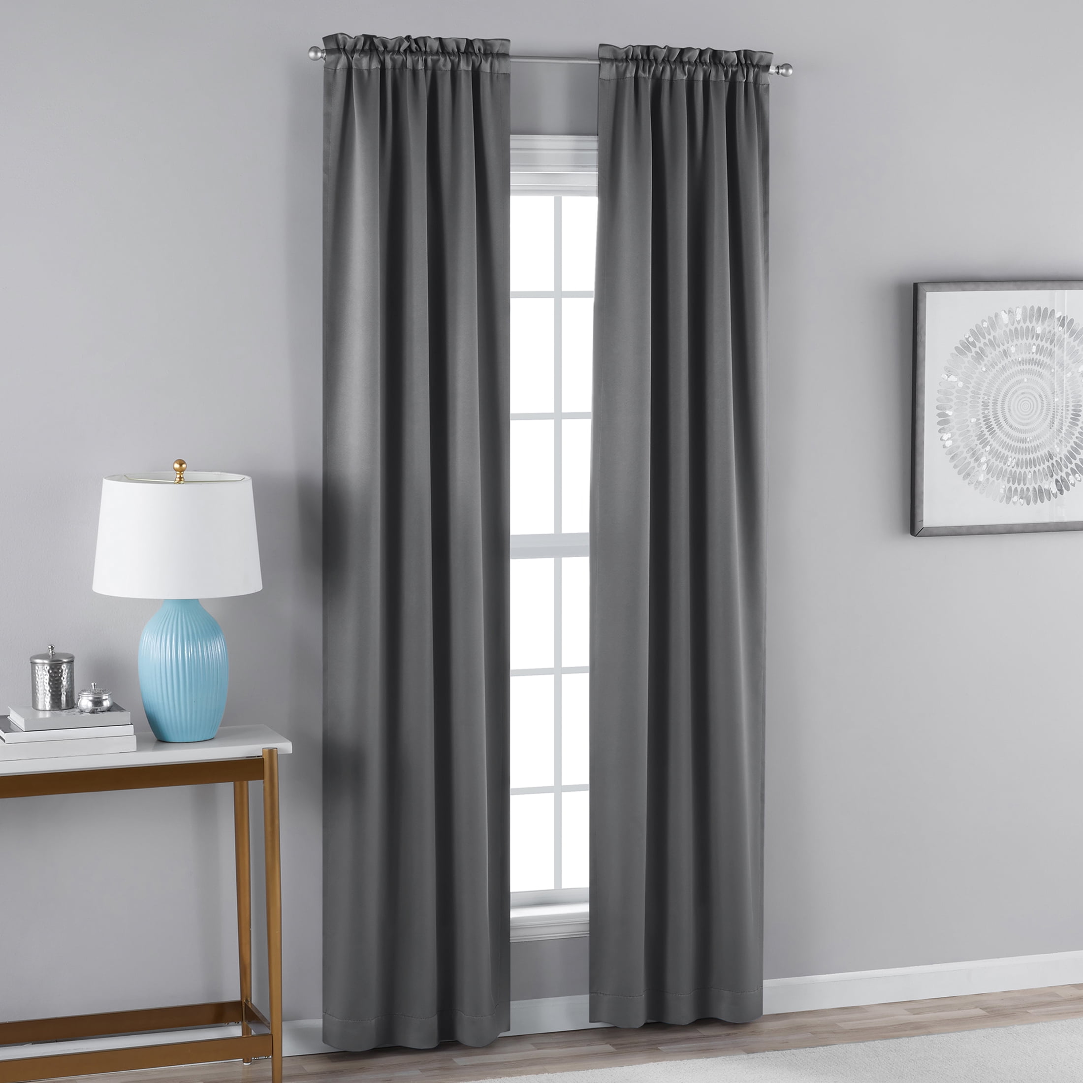 Mainstays Solid Blackout Curtain Panel Pair, Set of 2, Charcoal Gray, 30”W x 95”L - Walmart.com