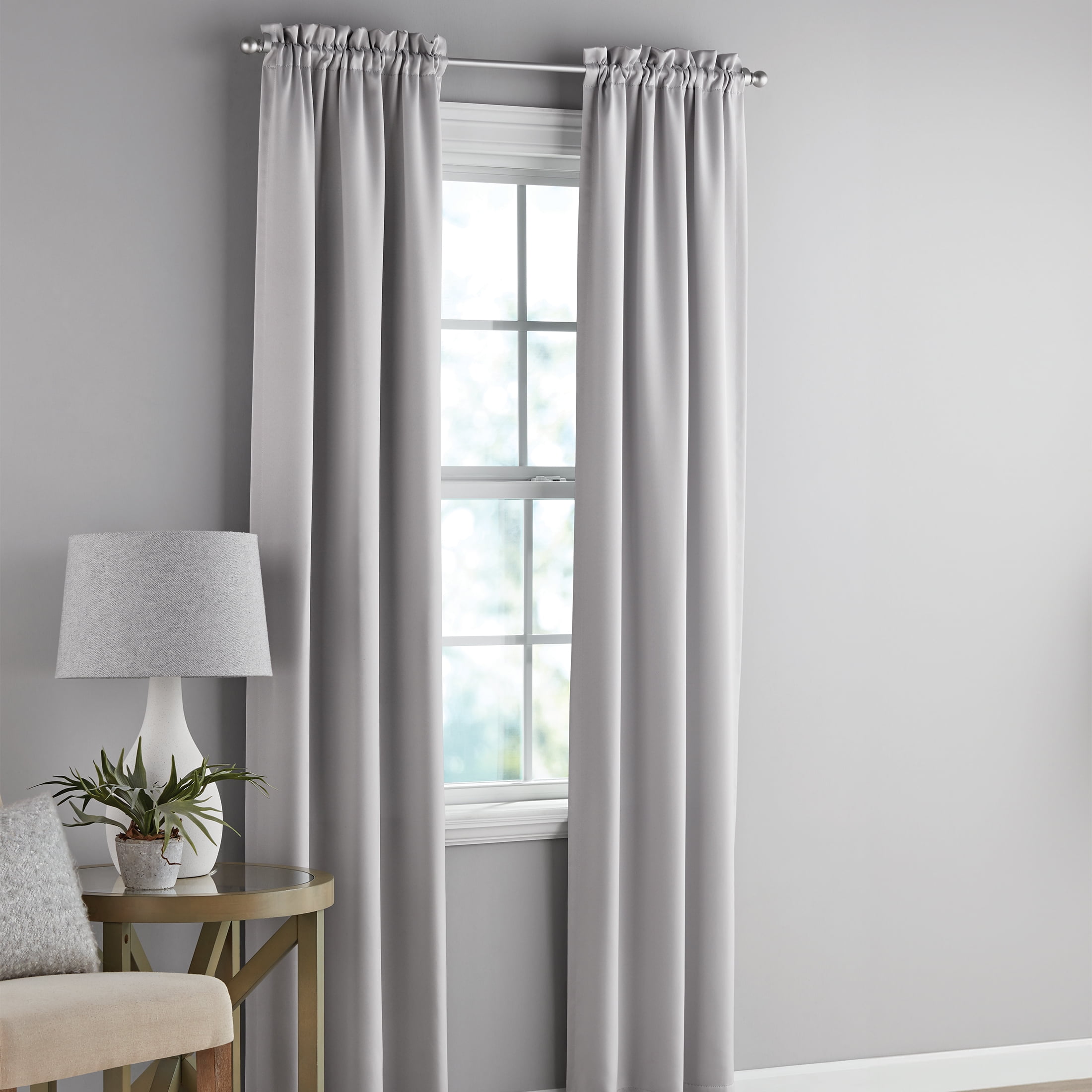 Mainstays Solid Blackout Curtain Panel Pair, Set of 2, Light Gray, 30”W ...