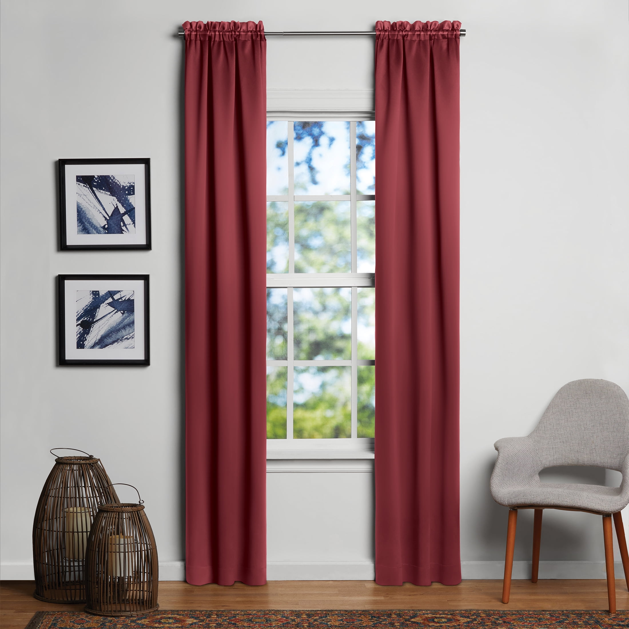 Mainstays Solid Blackout Curtain Panel Pair, Set of 2, Red, 30"W x95"L - Walmart.com