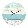 Mainstays 20" Farmhouse Coastal Blue Wood Round Wall Clock, Real Wood ...