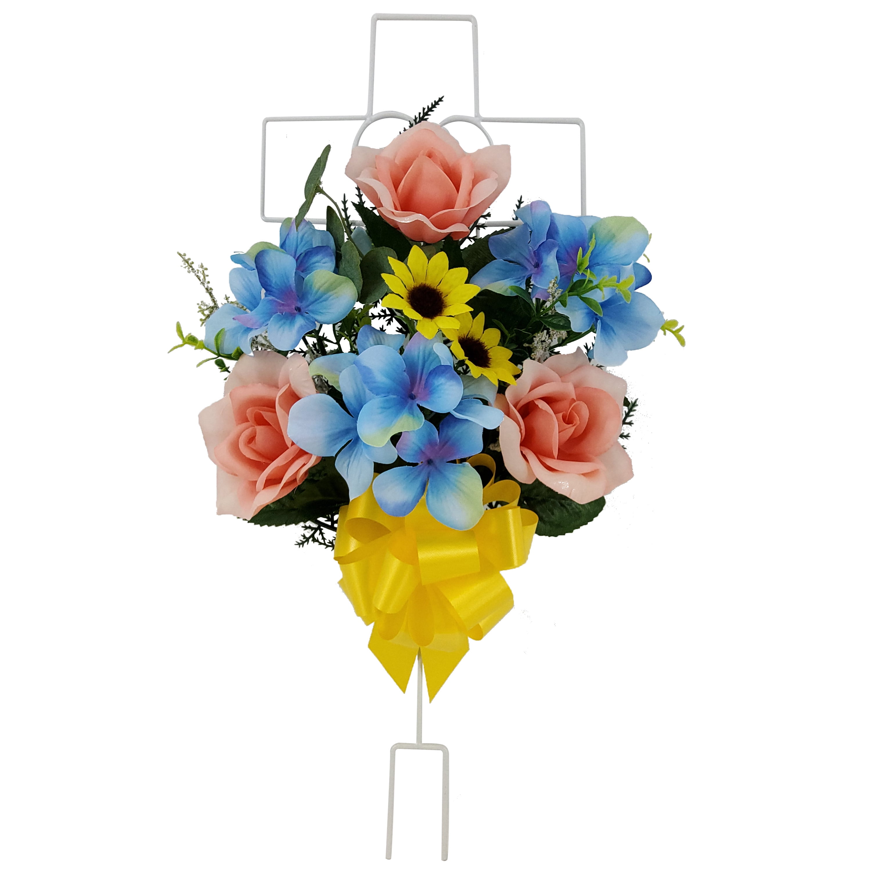 Mainstays 20 inches Outdoor Artificial Hydrangea Rose Wire Cross, Blue ...