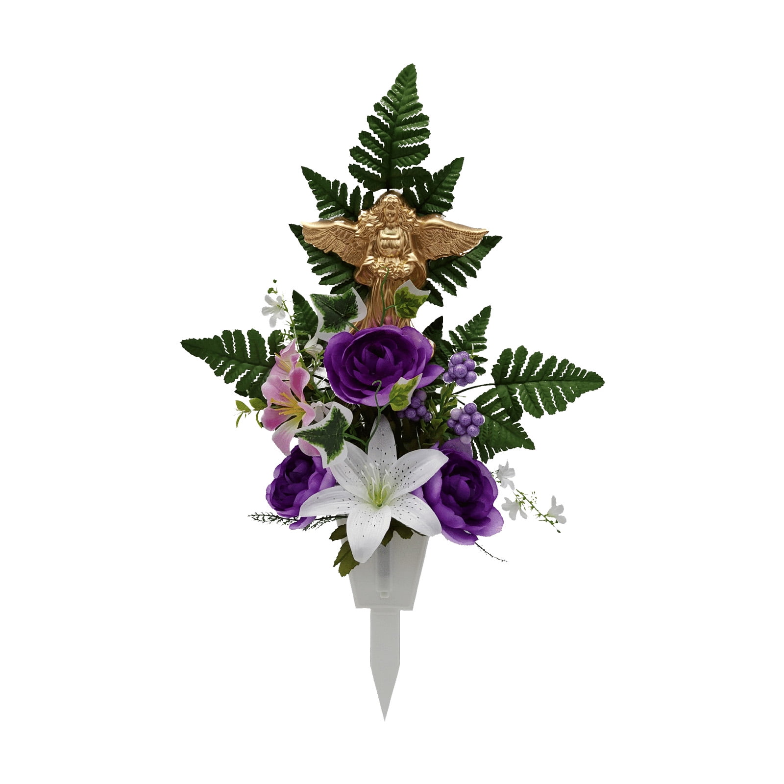 20in Outdoor Artificial Floral Stake - Purple Ranunculus & White Lily ...
