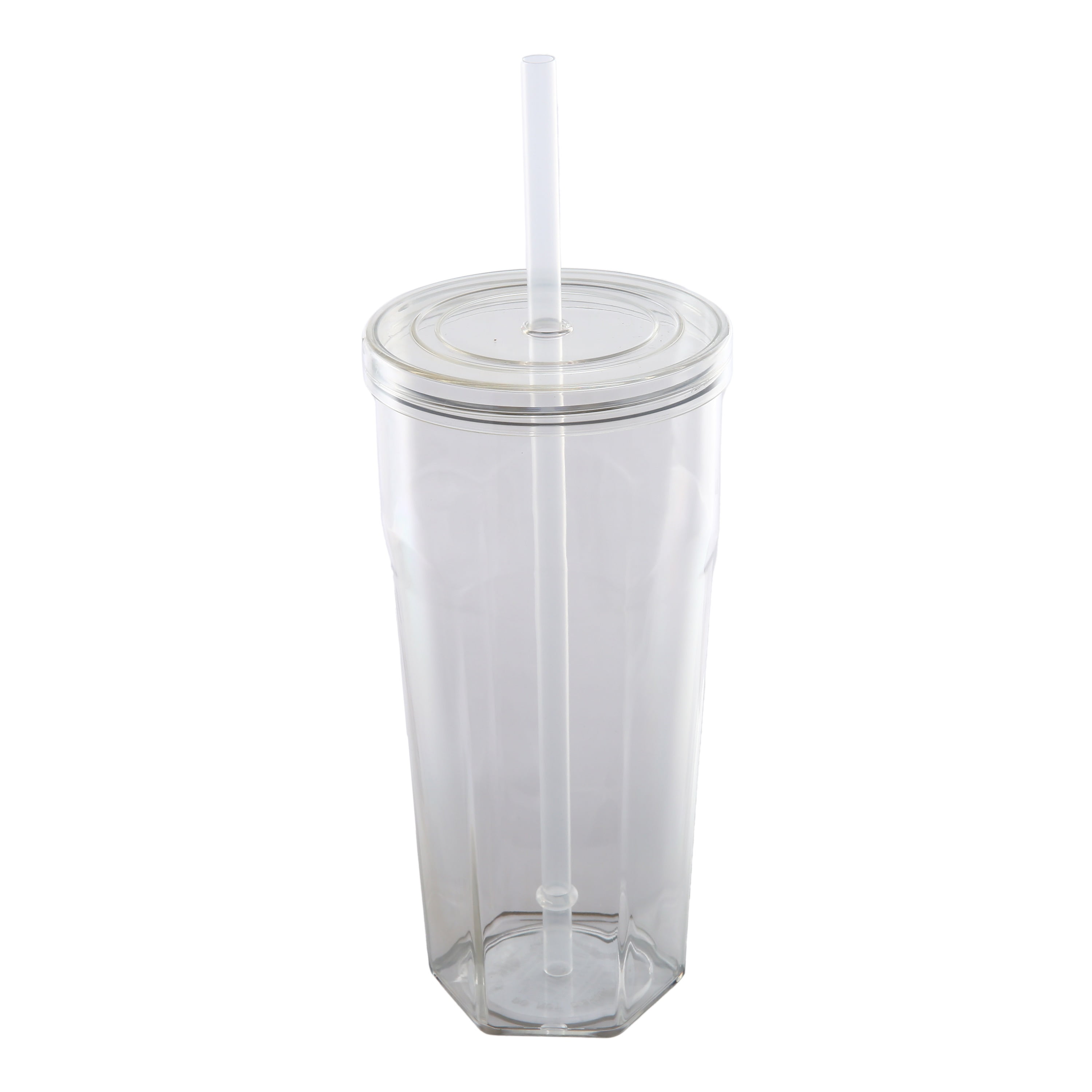 Mainstays 20oz Plastic Tumbler with Screw Top Lid and Straw, Clear ...