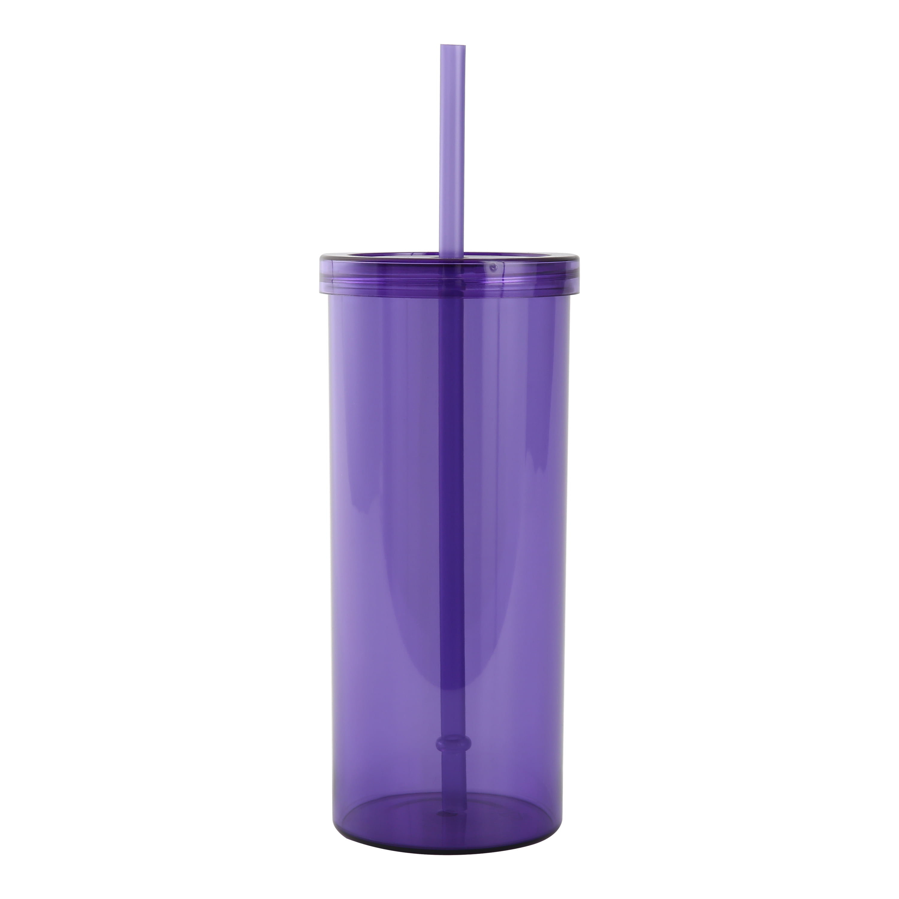 Mainstays 20oz Plastic Purple Tumbler with Screw Top Lid and Straw ...