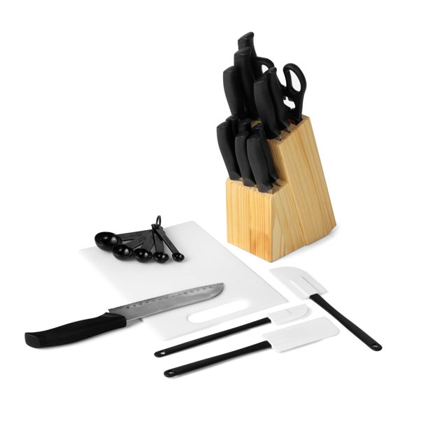 Mainstays 23-piece Soft Grip Knife Set with Natural Wood Block ...