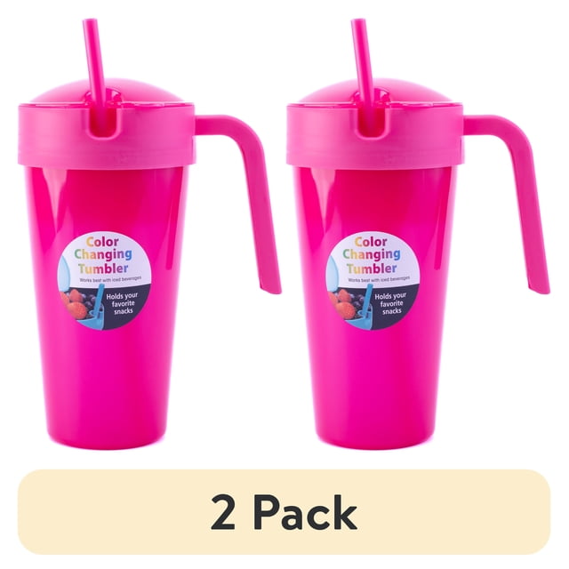 (2 pack) Mainstays 24 oz Plastic Snack Tumbler with Straw, Pink, Color ...