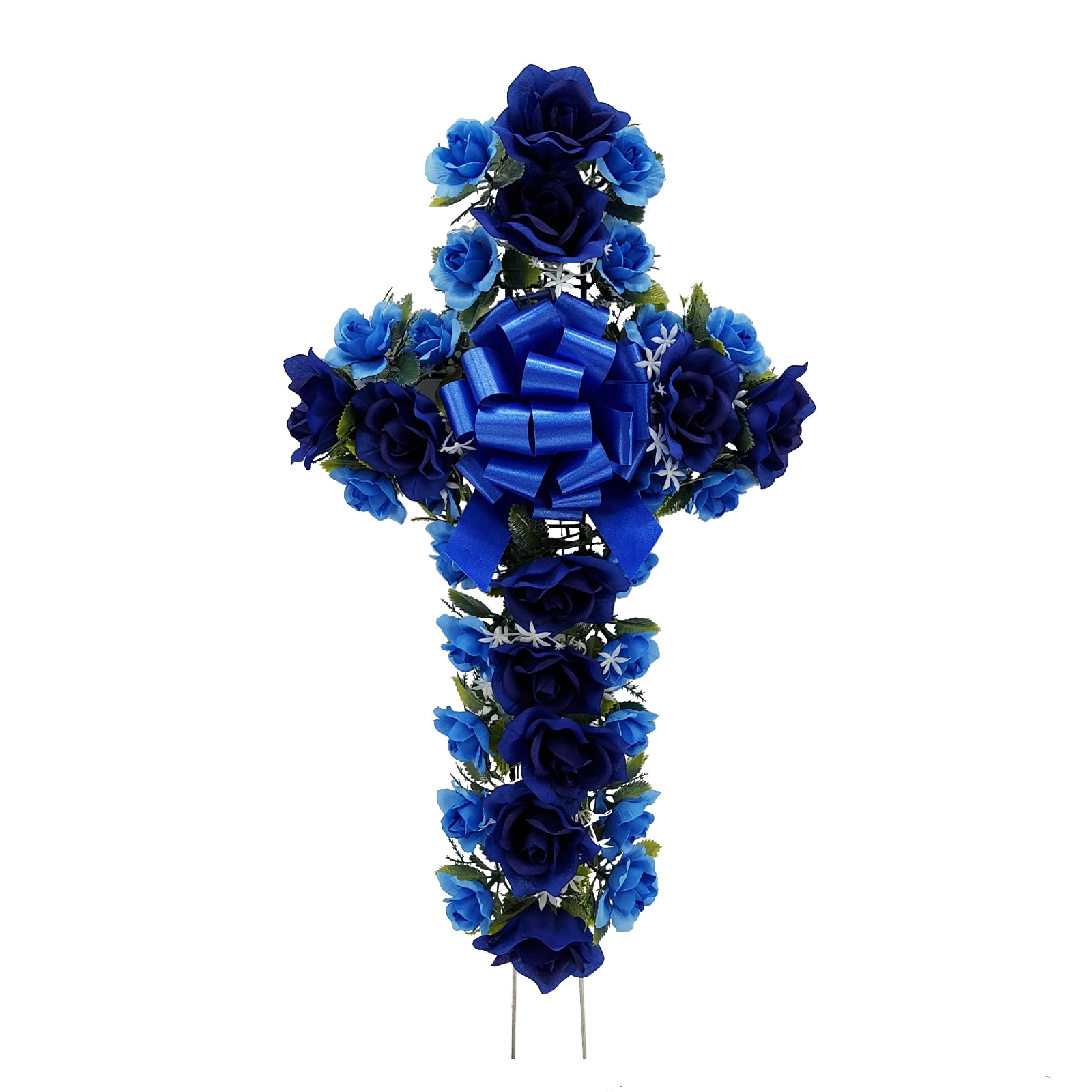 Mainstays 24in Outdoor Artificial Rose Floral Cross Dark Blue Cemetery ...