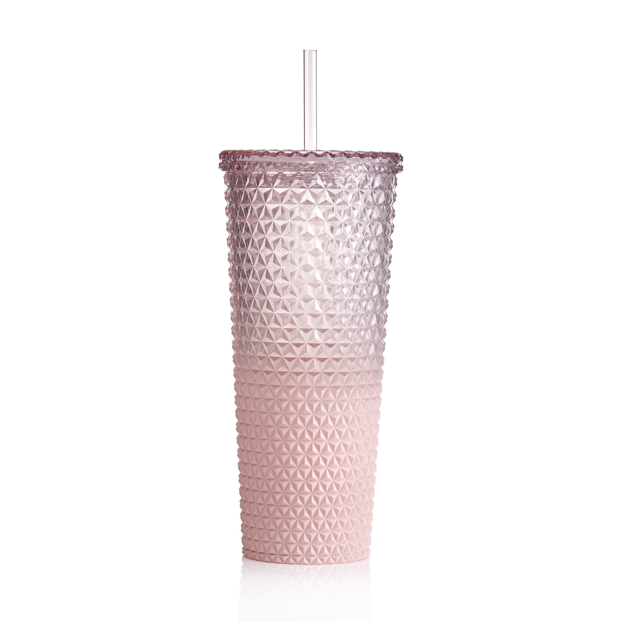 Mainstays 26oz Ombre Pink Textured Tumbler with Lid and Straw, Double ...