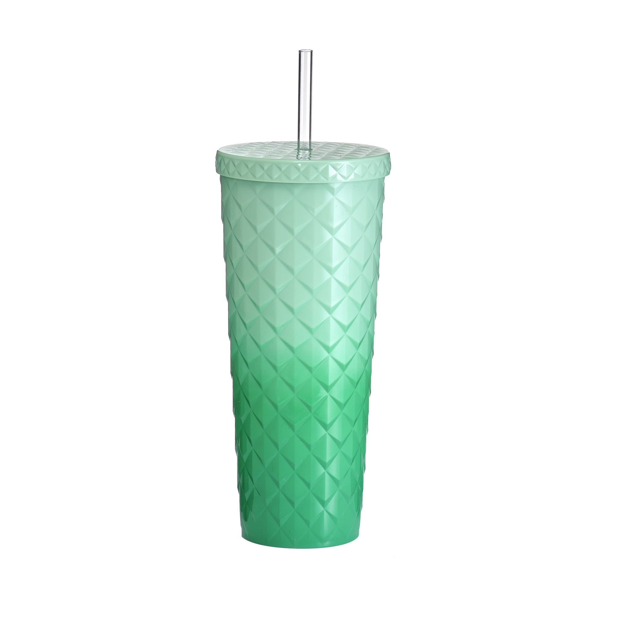 Mainstays 26oz Diamond Scale Textured Plastic Tumbler with Straw, Ombre ...