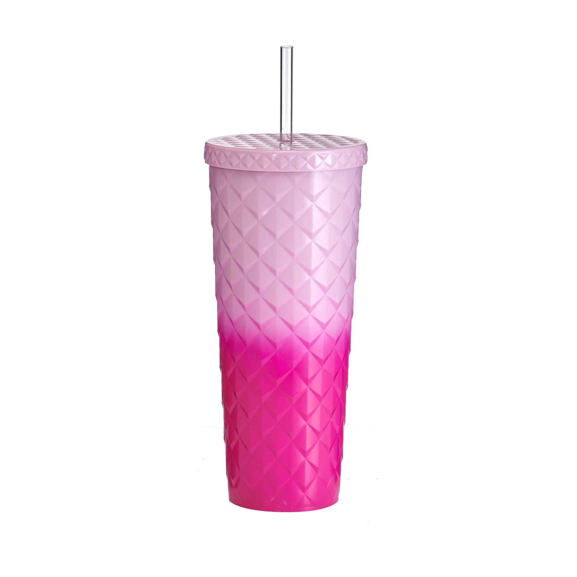 Mainstays 26oz Diamond Scale Textured Plastic Tumbler with Straw, Ombre ...