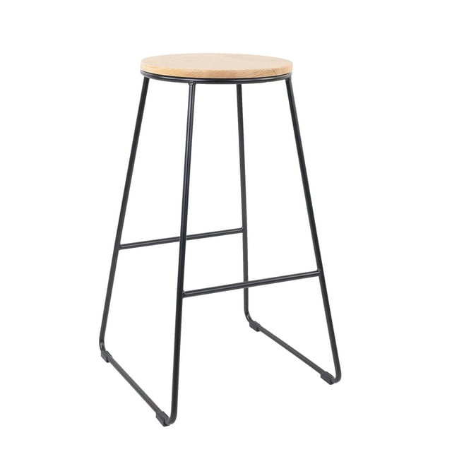 Mainstays 28"H Backless Stool Black Metal Base with Natural Wood Seat ...