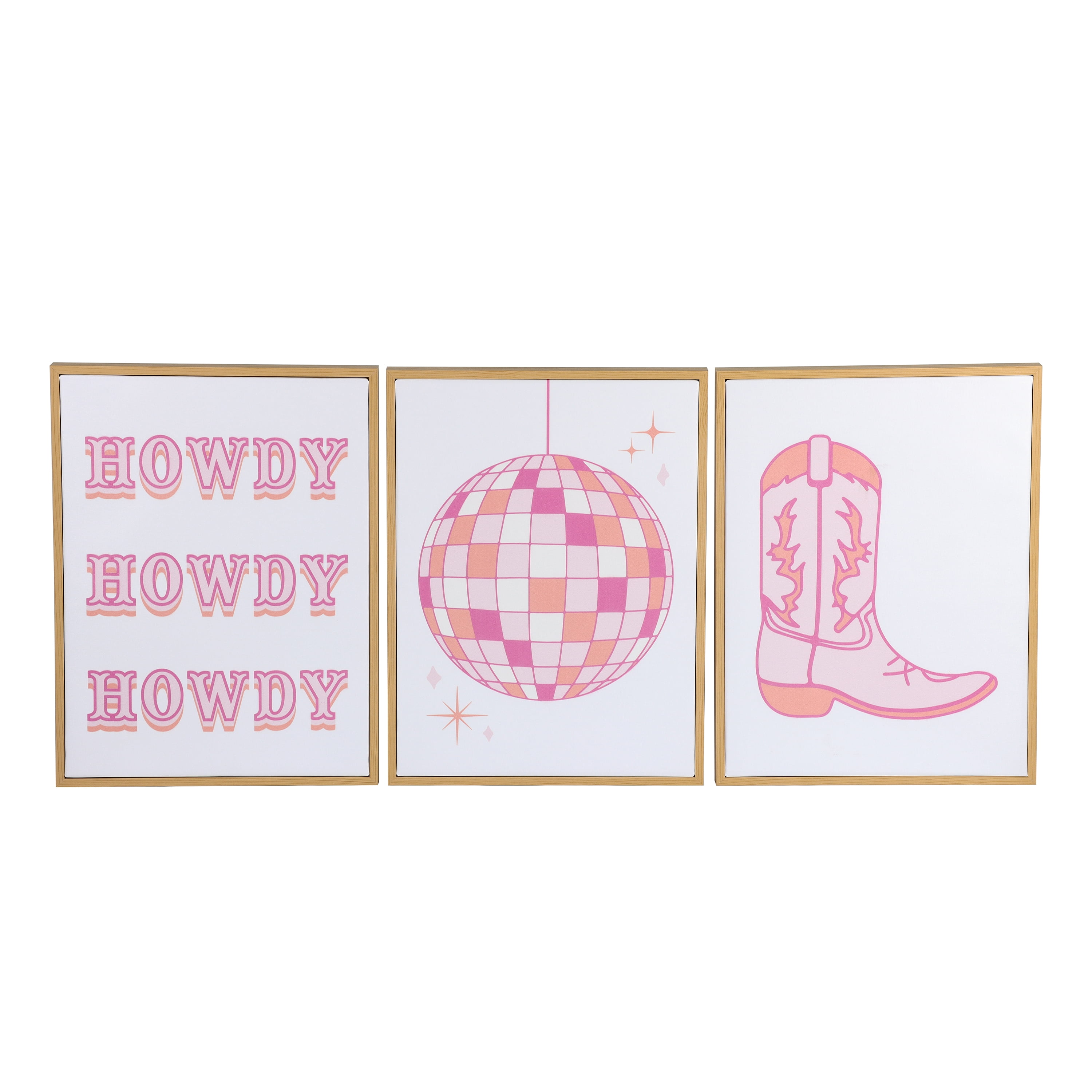Mainstays 3 Pc Set Pink Western Theme Wall Art, Howdy, Boot, and Disco ...