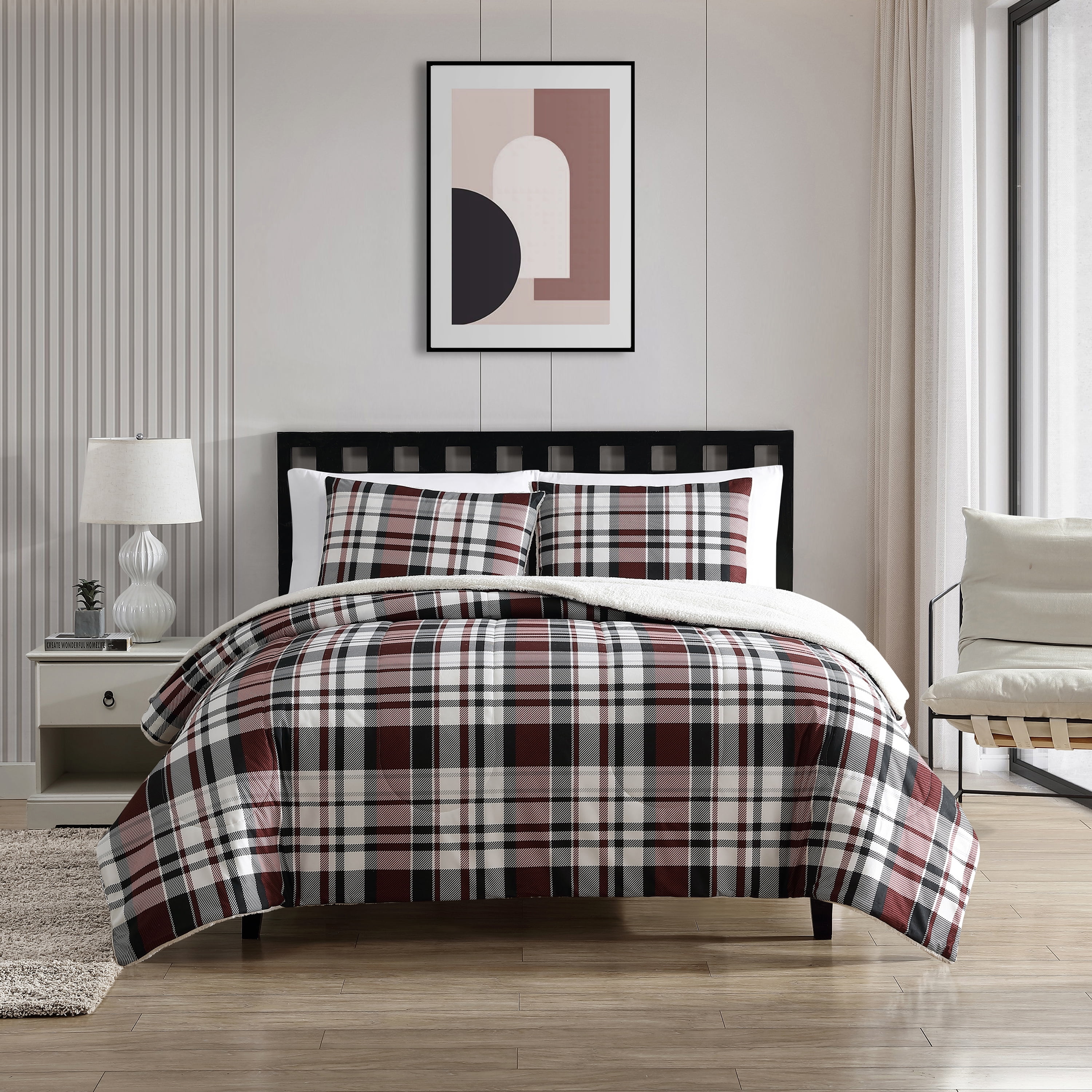 Mainstays 3-Piece Adult Comforter Set, Red Plaid, Full/Queen - Walmart.com