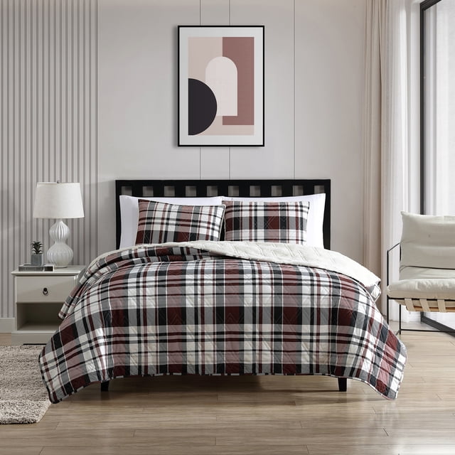 Mainstays 3-Piece Adult Quilt Set, Red Plaid, Full/Queen - Walmart.com