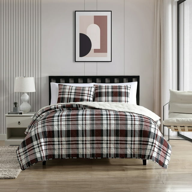 Mainstays 3-Piece Adult Quilt Set, Red Plaid, King - Walmart.com