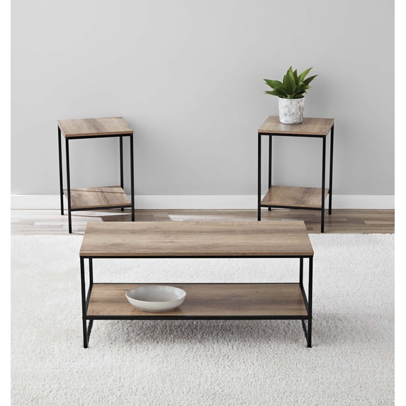 Open Box Mainstays 3 Piece Coffee and End Table Set with Rustic Brown ...