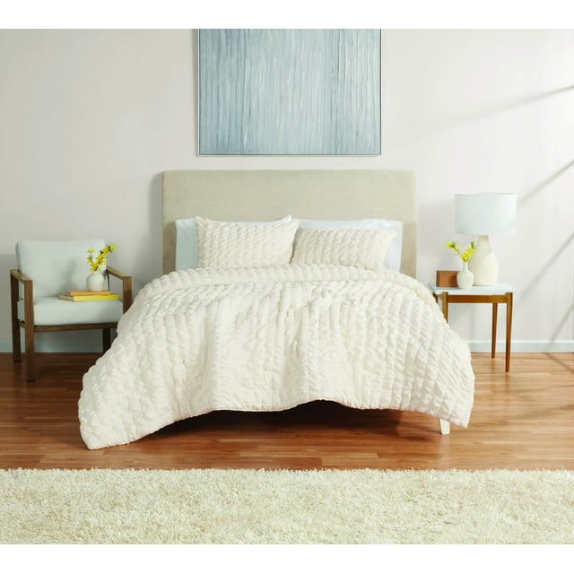 Mainstays 3-Piece Seersucker Comforter Set, Cream, F/Q, All Ages ...