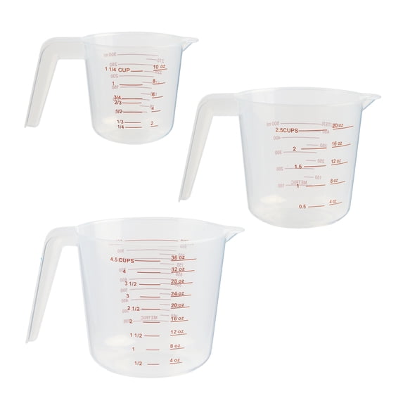 Mainstays 3-Piece Tapered Spout Plastic Measuring Cups Set Clear with 4 ...