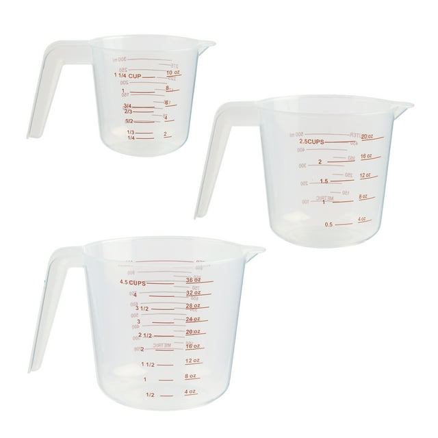 Mainstays 3-Piece Tapered Spout Nesting Plastic Measuring Cups Set ...