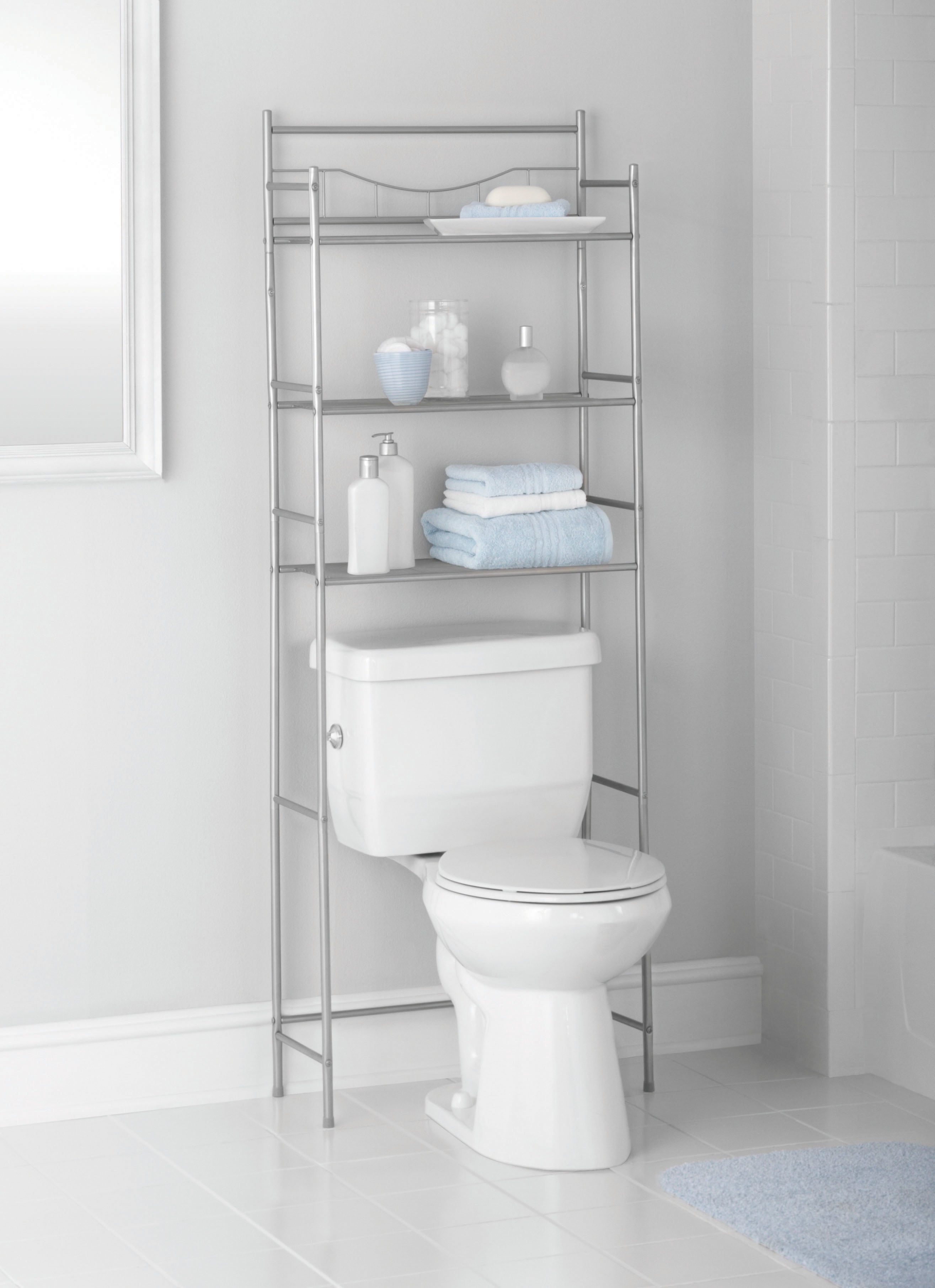 Mainstays 3-Shelf Bathroom Space Saver with Liner, Satin Nickel Finish ...