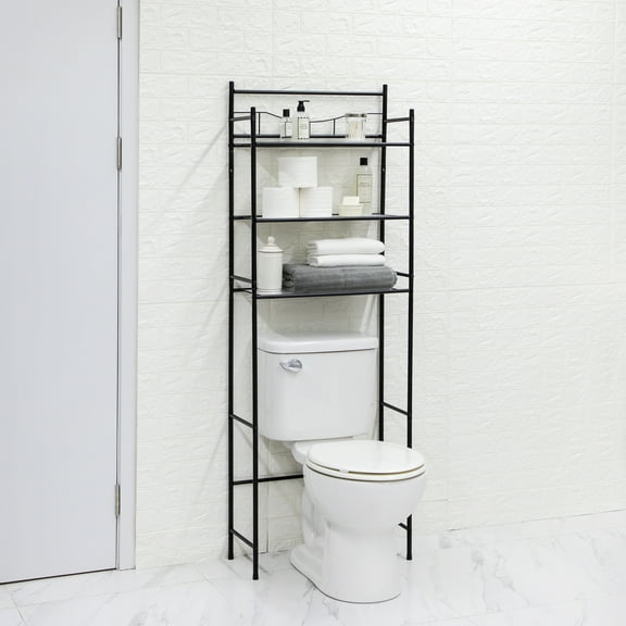 3-Shelf over the Toilet Steel Wall Mount Storage Shelf Unit, Black ...