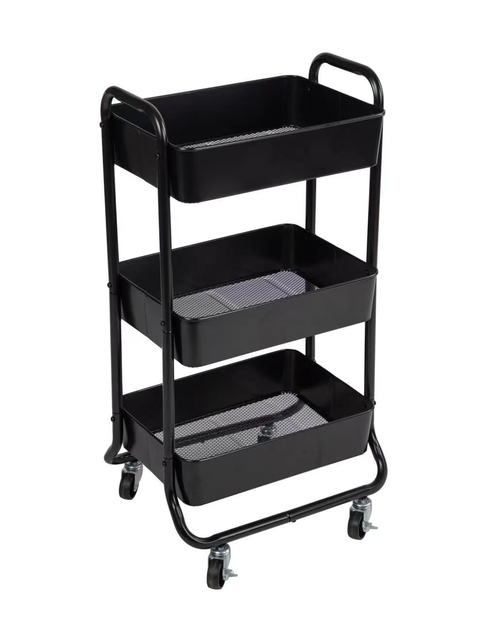 Mainstays Metal Utility Cart, 3 Tiers, Black, Easy Rolling with Locking ...