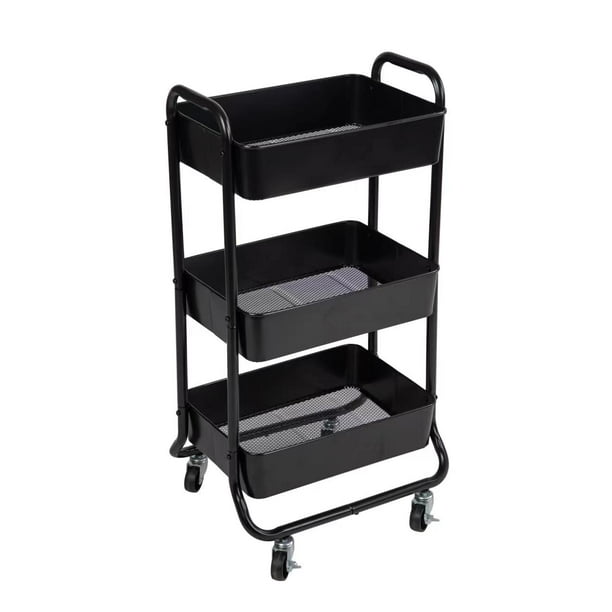 Mainstays 3 Tier Metal Utility Cart, Rich Black, Easy Rolling - Walmart ...