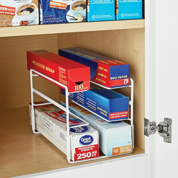 Foil and Wrap Organizers for Kitchen Storage in Black and Silver