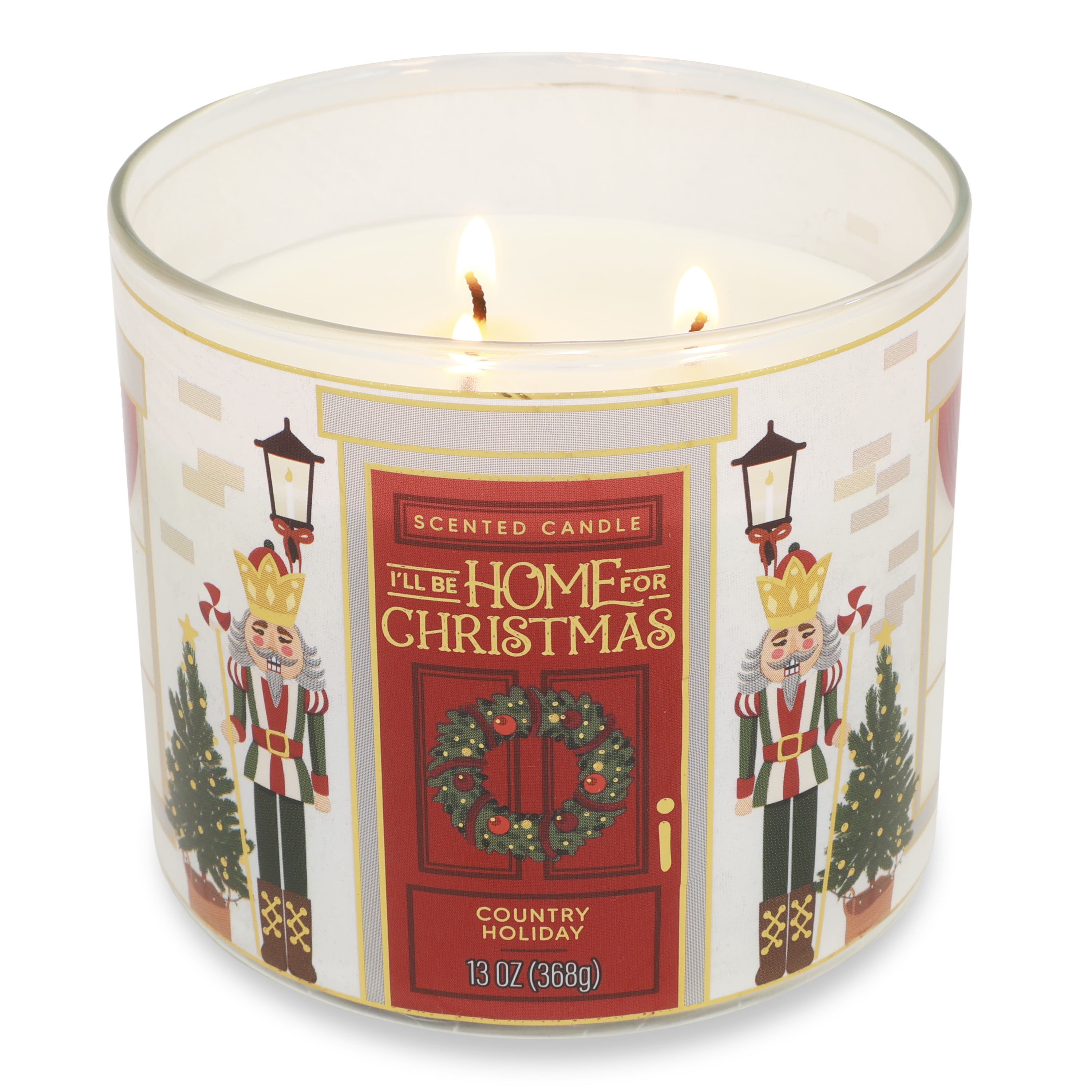 Mainstays 3-Wick Country Holiday Scented Candle with a Nutcracker Scene ...
