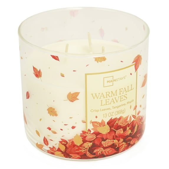 Mainstays 3-Wick Warm Fall Leave With a Leaves Design, 13-Ounce ...