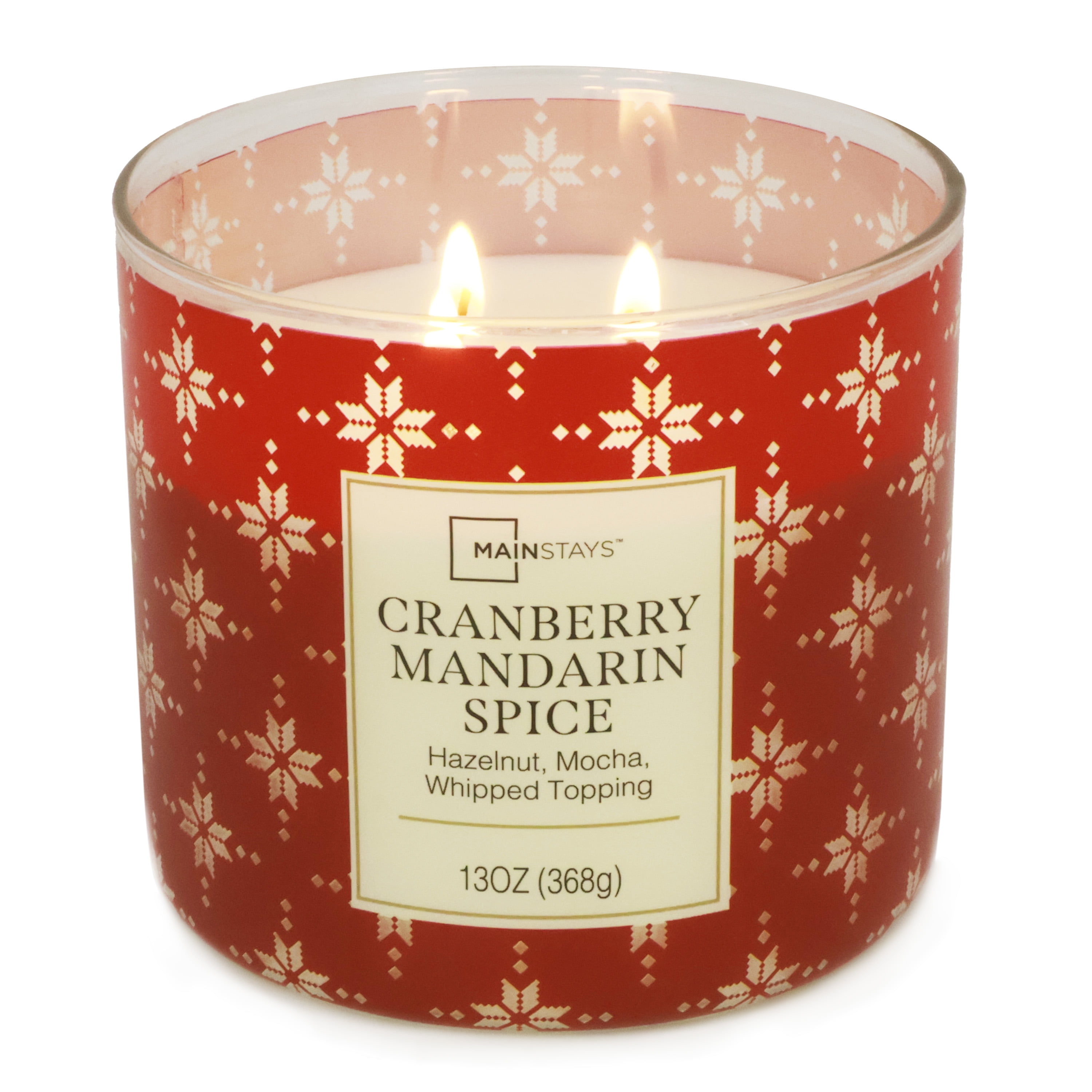Mainstays 3-wick Cranberry Mandarin Spice Snowflake Candle, 13-Ounce ...