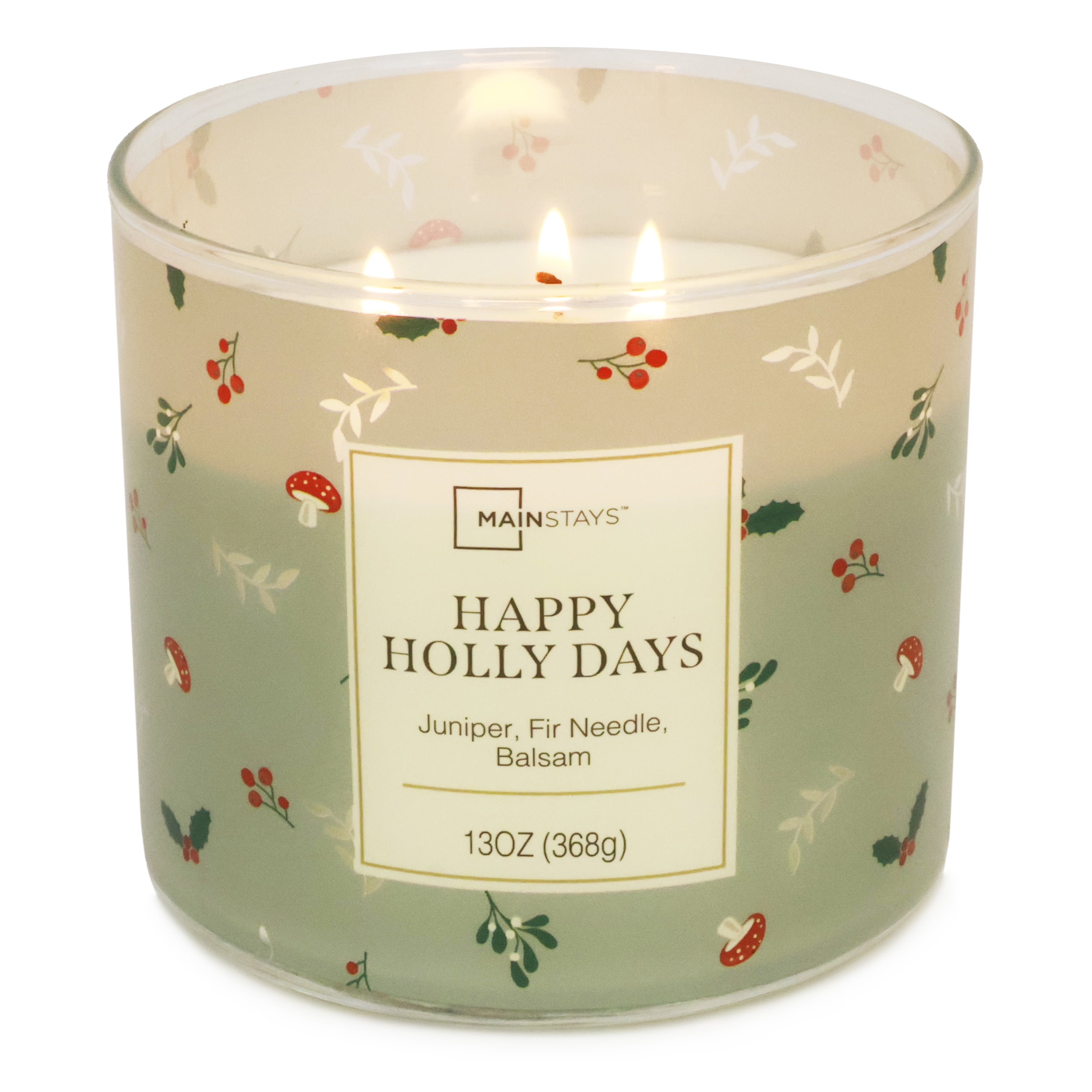 Mainstays 3-wick Happy Holly Days Candle, 13-Ounce - Walmart Business ...
