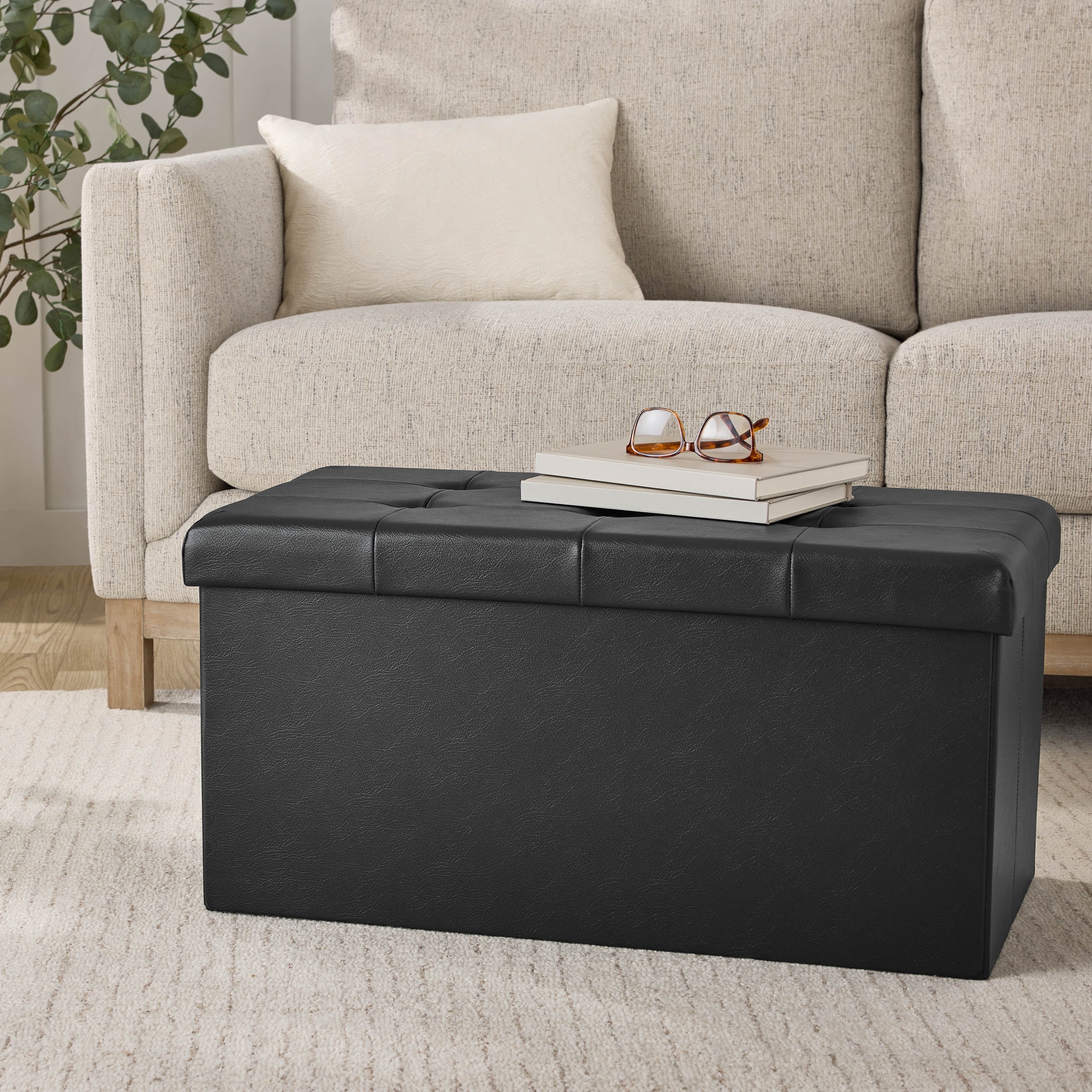 Mainstays 30" Collapsible Storage Ottoman, Black - Walmart.com