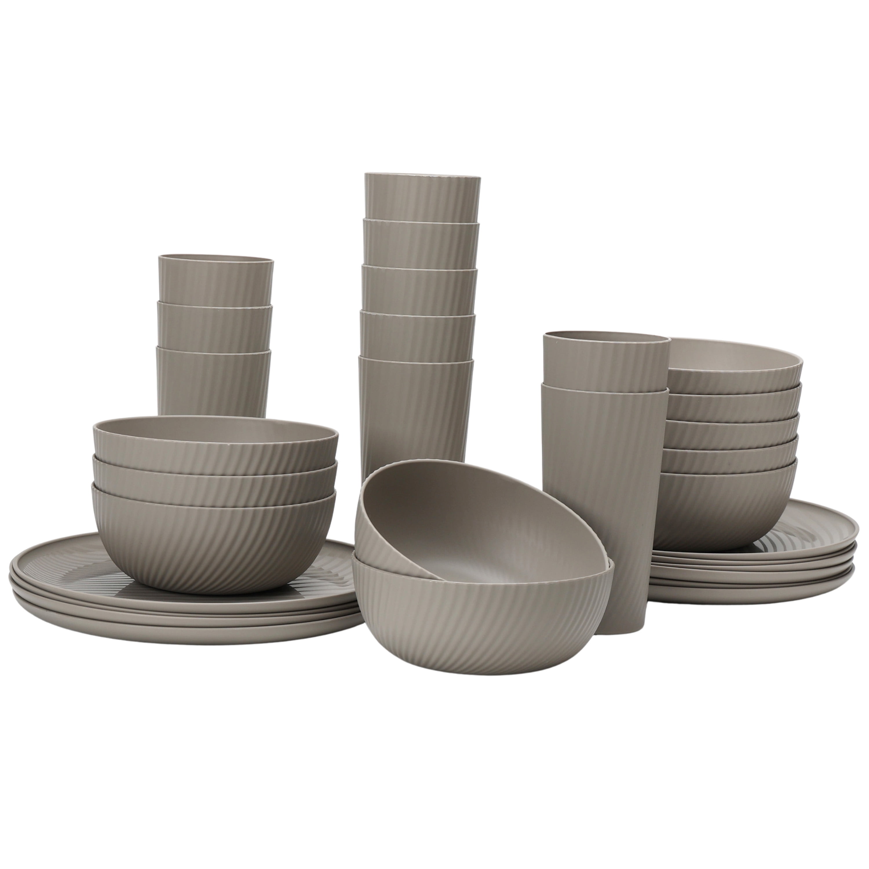 Mainstays 30-Piece Plastic Swirl Pattern Dinnerware Bundle Set, Beige ...