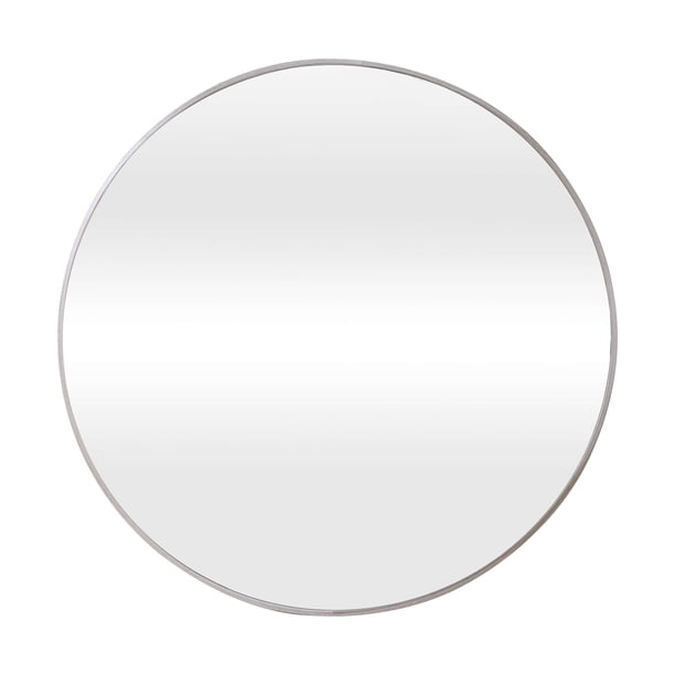 Mainstays 30in Round Wall Mirror Frame, Modern Grey Wood Finish ...