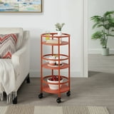 Mainstays 32" 3-Tier Rolling Round Kitchen Storage Bar Cart, Red ...