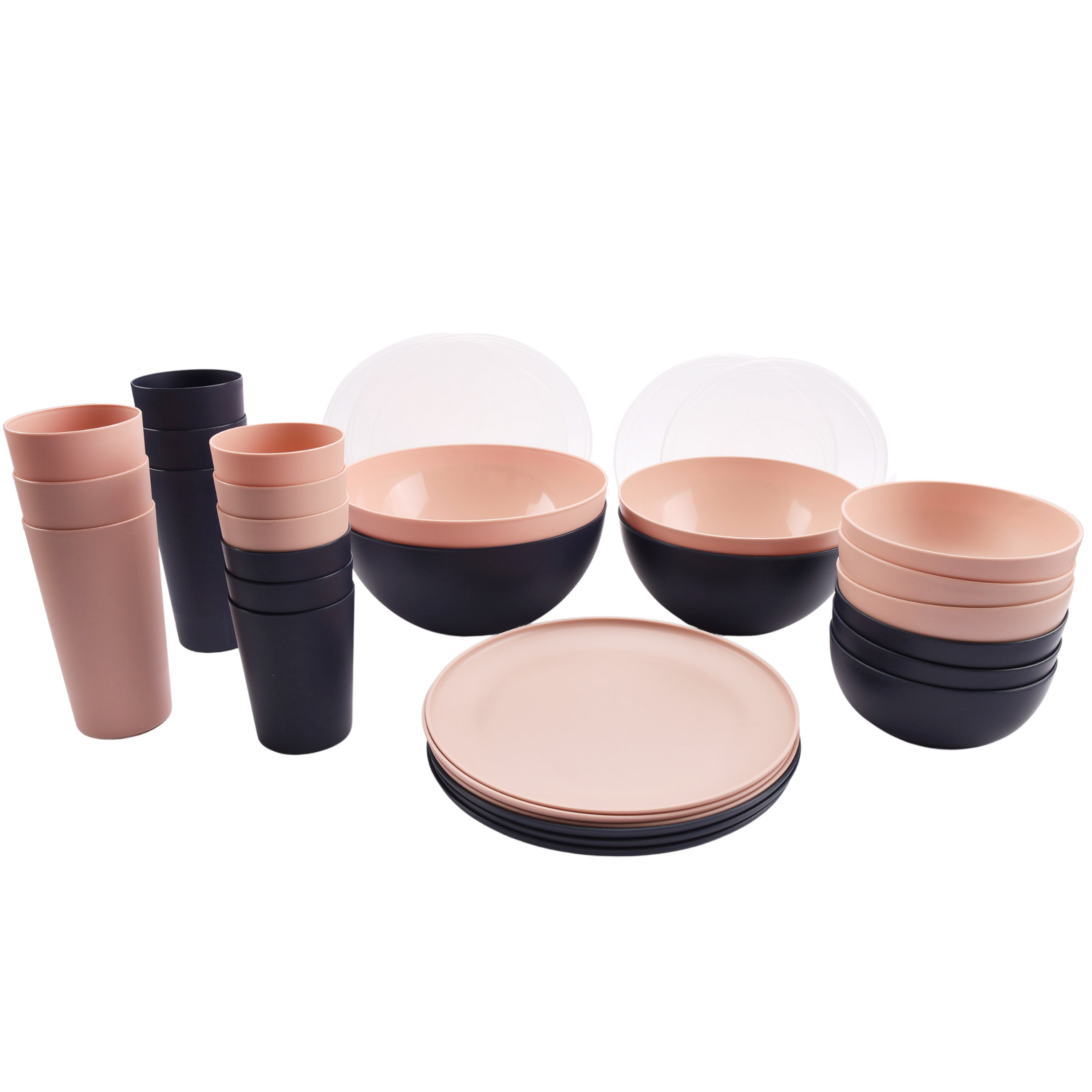 Mainstays 32-Piece Plastic Dinnerware Bundle Set, Navy Blue and Pink ...