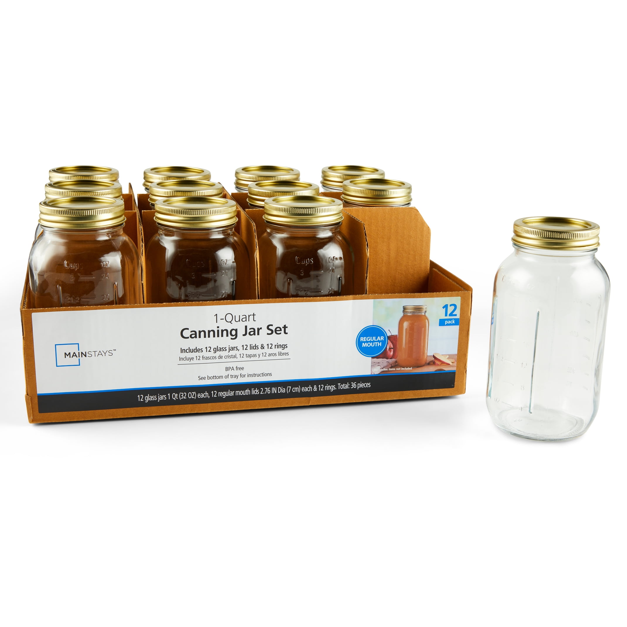 Mainstays 32 oz Airtight Glass Regular Mouth Canning Jars (12 Count ...