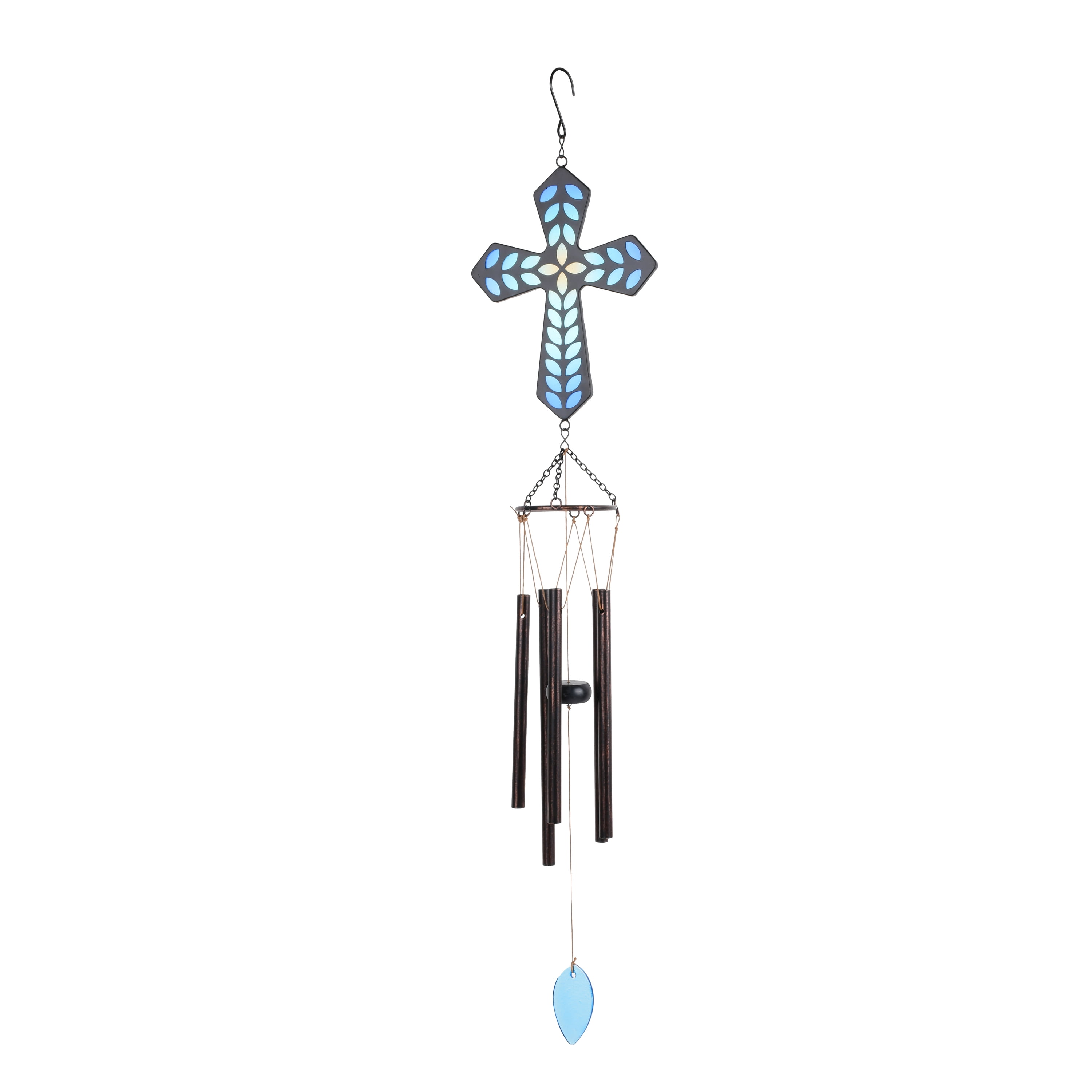 Mainstays 34"H Glass and Metal Blue Mosaic Cross Outdoor Wind Chime ...