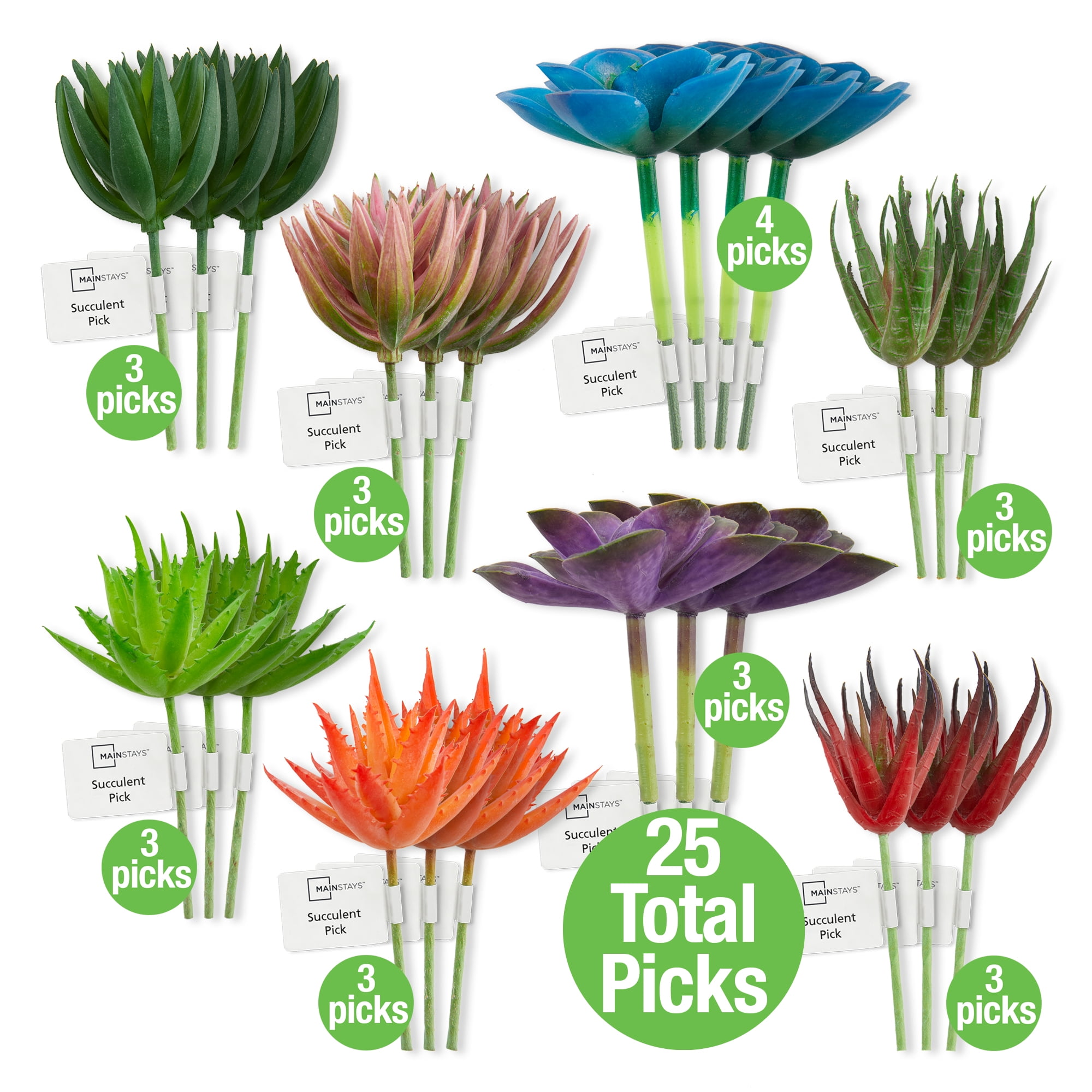 Mainstays 4" Artificial Multicolor Mini Succulent Picks, 25pk - Walmart.com