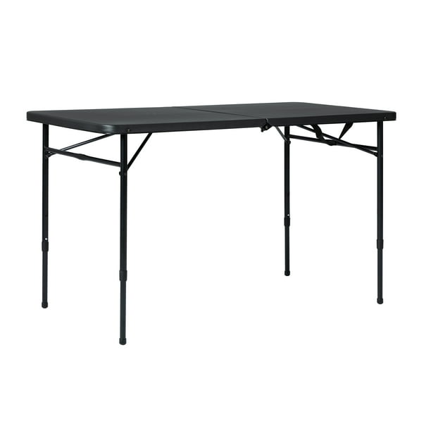Mainstays 4 Foot Fold-in-Half Adjustable Folding Table, Rich Black ...