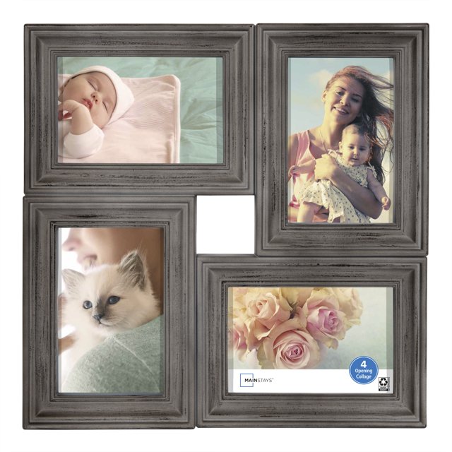 Mainstays 4-Opening 4x6 Square Collage Picture Frame, Weathered Gray ...