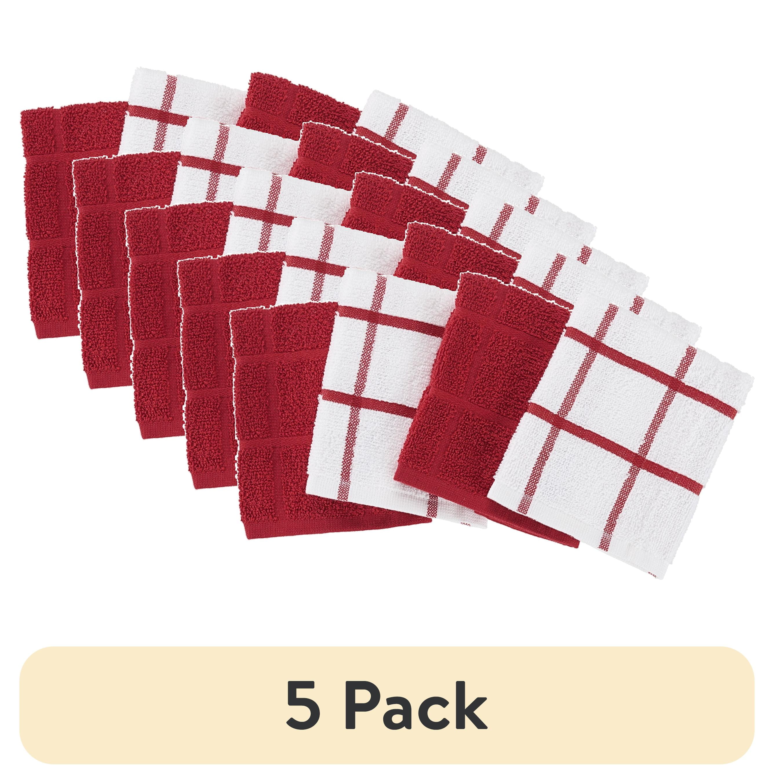 (5 pack) Mainstays 4-Pack 12”x12” Woven Kitchen Dish Cloth Set, Red ...