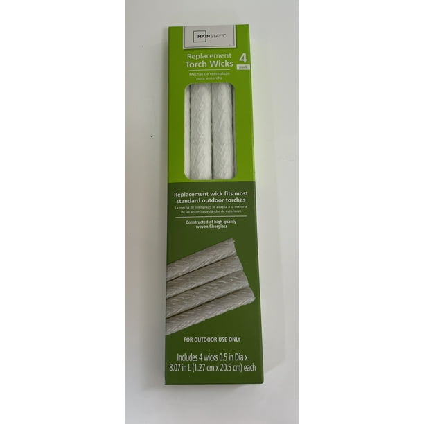 Mainstays 4-Pack 8.07 inch Replacement Fiberglass Torch Wicks White ...