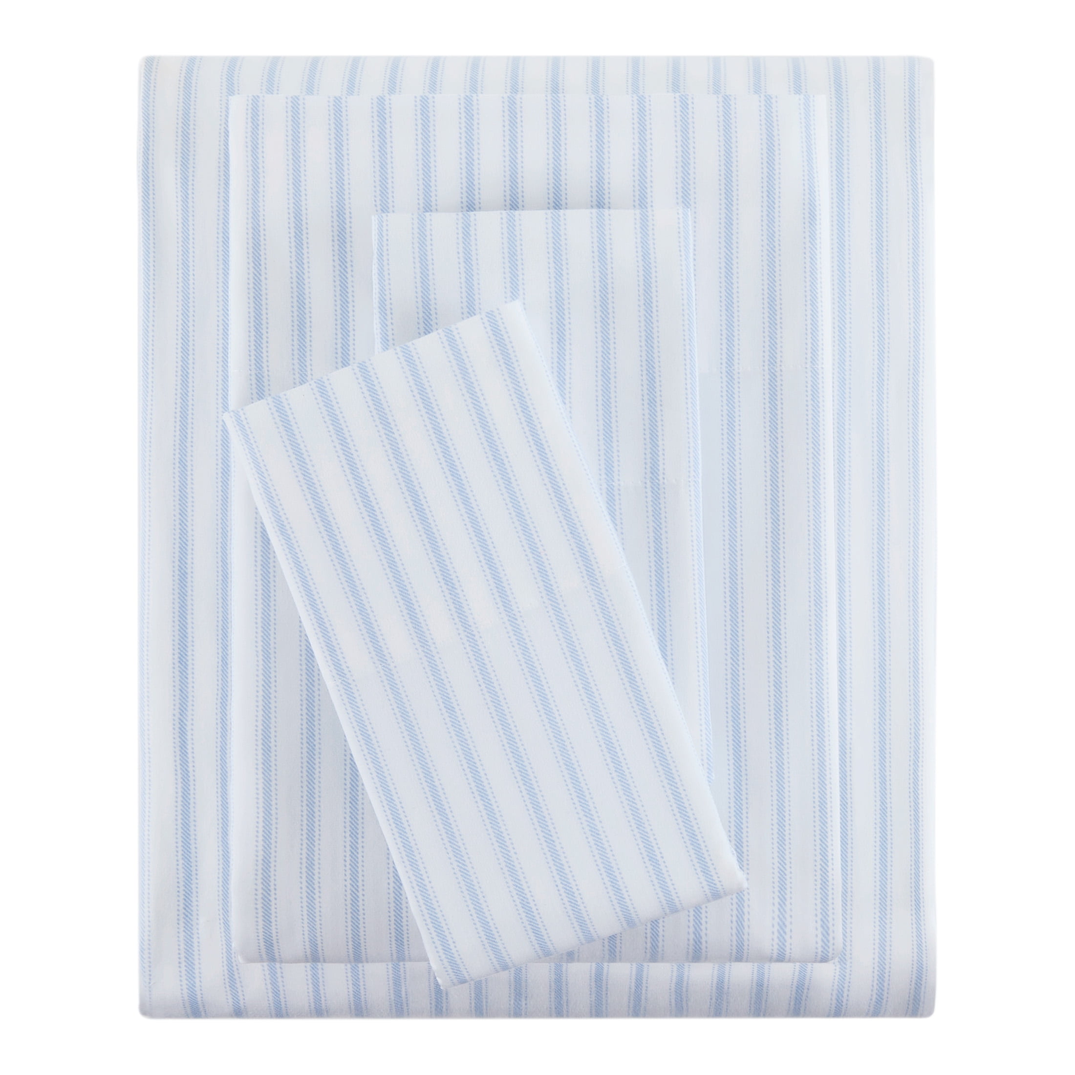 Mainstays 4-Piece 300 Thread Count Blue Stripe Cotton Blend Percale Bed ...