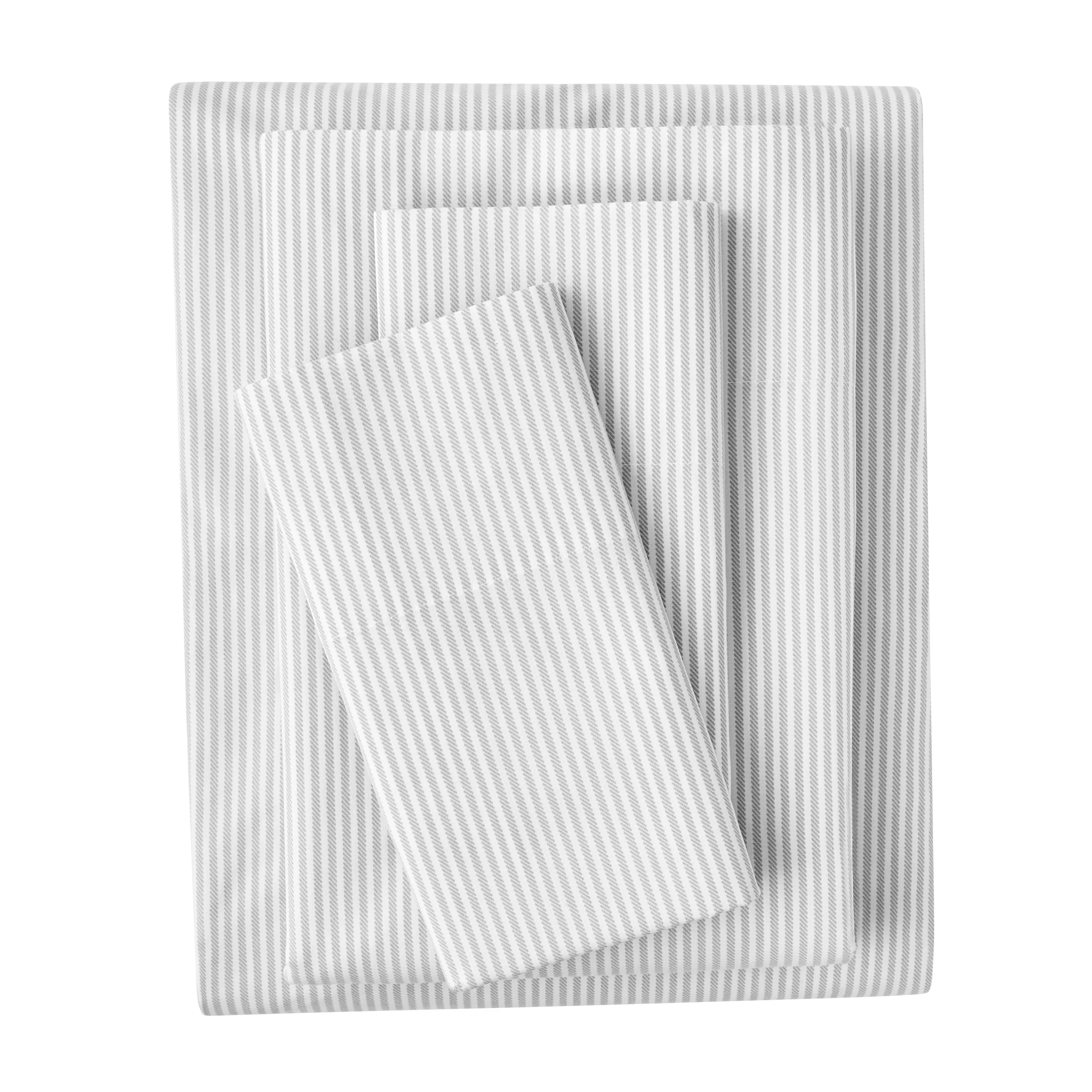 Mainstays 4-Piece 300 Thread Count Silver Stripe Cotton Blend Percale ...
