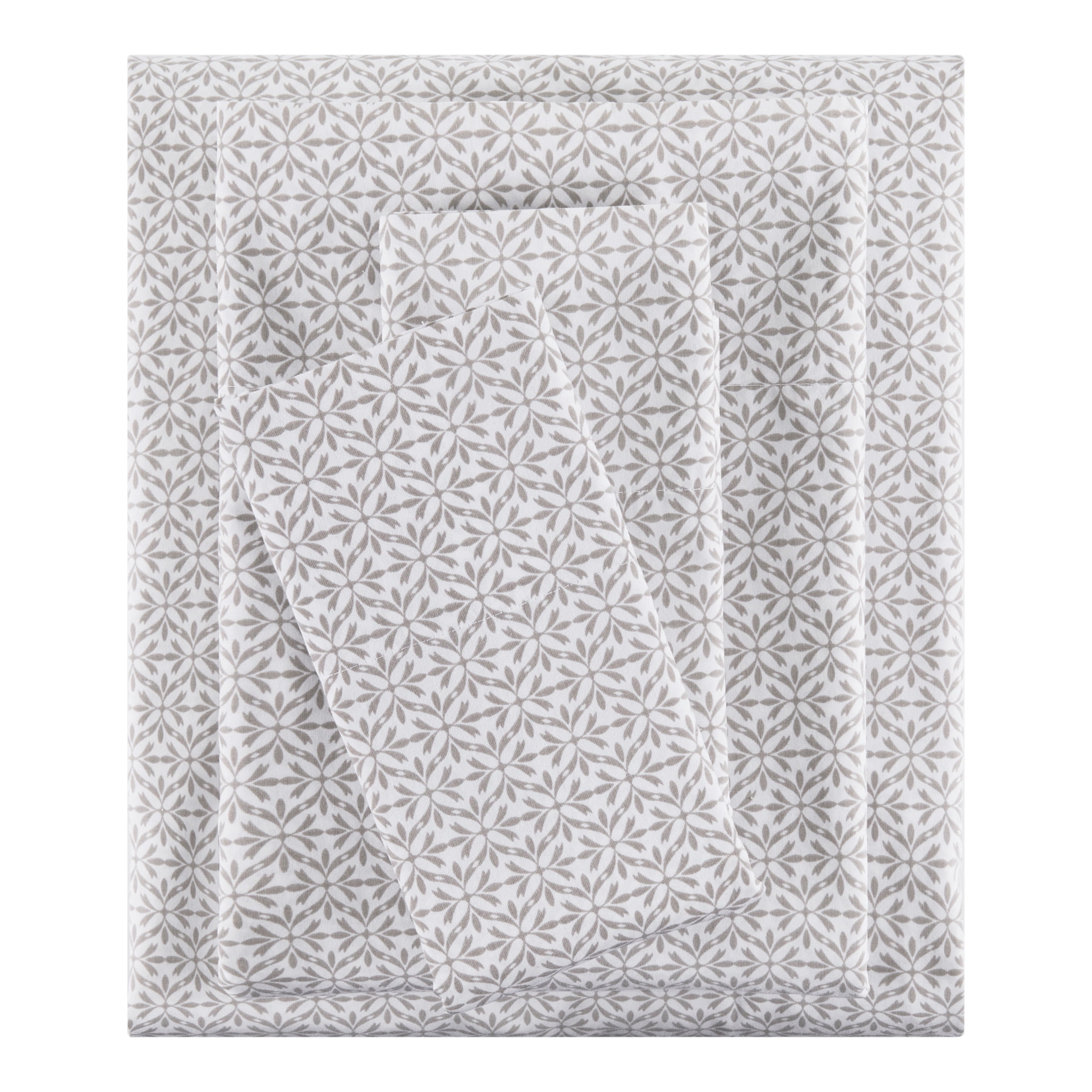 Mainstays 4-Piece 300 Thread Count Grey Cotton Polyester Bed Sheet Set ...